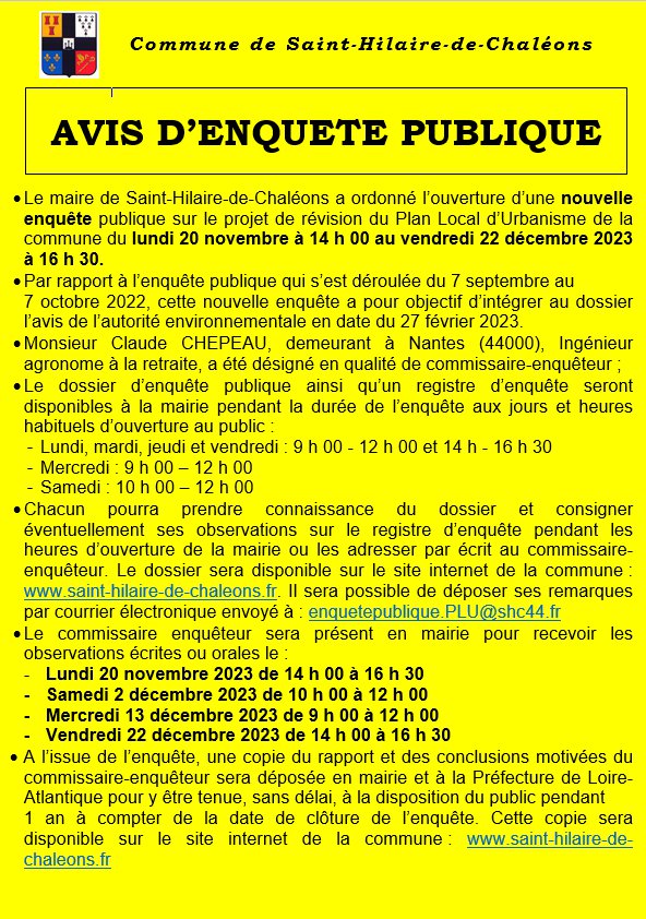 AVIS D ENQUETE PUBLIQUE PLU