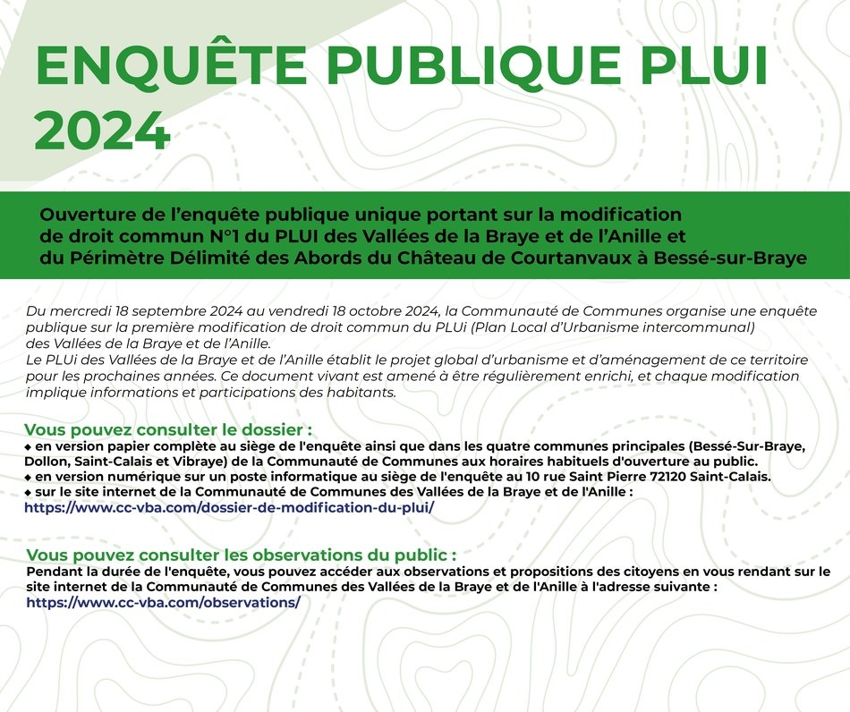 Enquête publique PLUI 2024 des Vallées de la Braye et de l'Anille